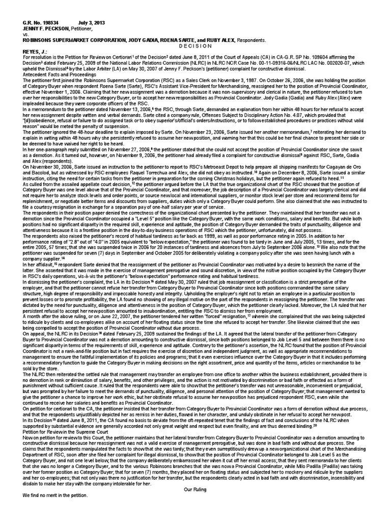 005 - Peckson V Robinsons | PDF | Employment | Precedent