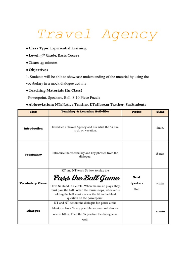 Travel Agency Role Play Lesson Plan | PDF | Lesson Plan | Teachers