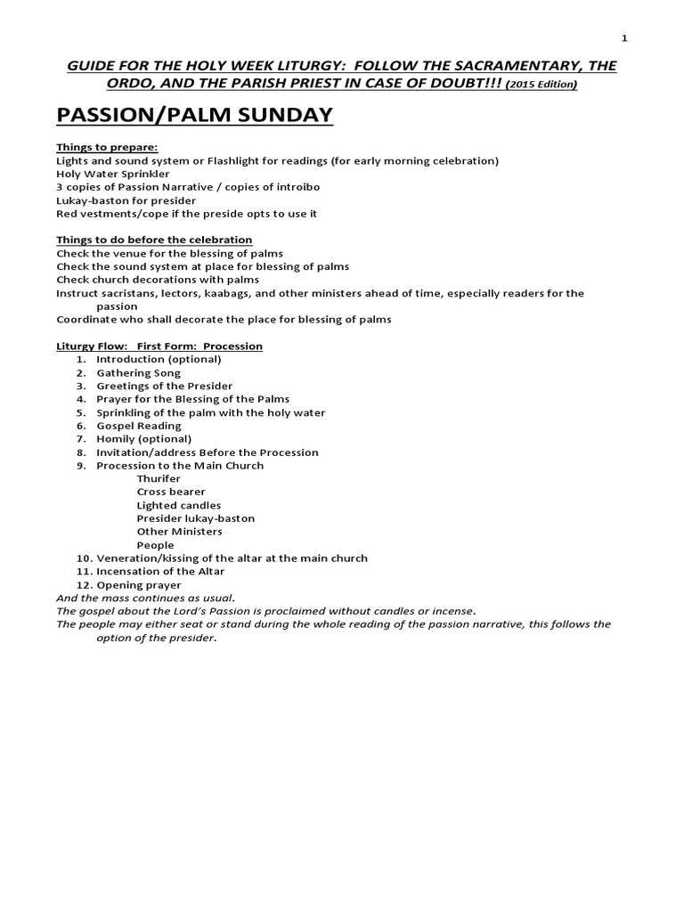 Holy Week Liturgy Flow | PDF | Mass (Liturgy) | Eucharist