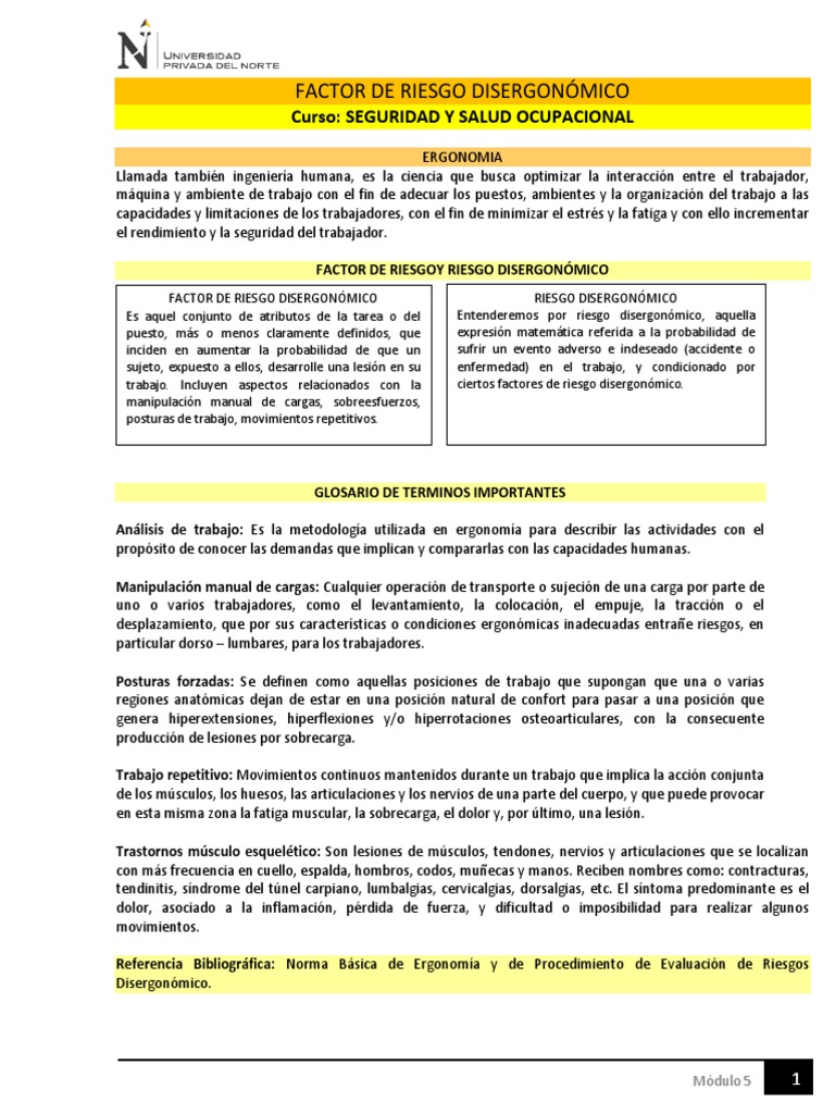 Lectura - Factor de Riesgo Disergonómico PDF | PDF | Factores humanos y ergonomía | Enfermedades ...