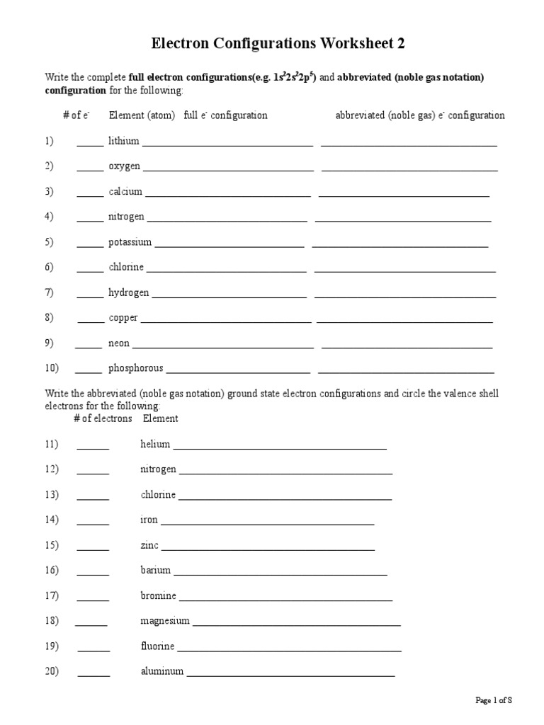 Electron Configuration Worksheet Guide | PDF | Electron Configuration ...