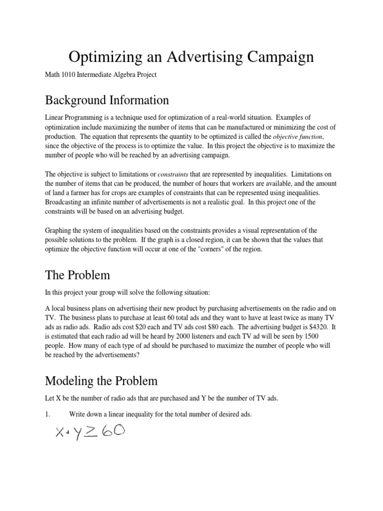 Math 1010 Project | PDF | Linear Programming | Mathematical Optimization