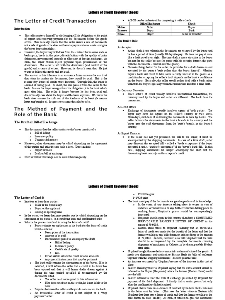 Letters of Credit | PDF | Letter Of Credit | Bill Of Lading