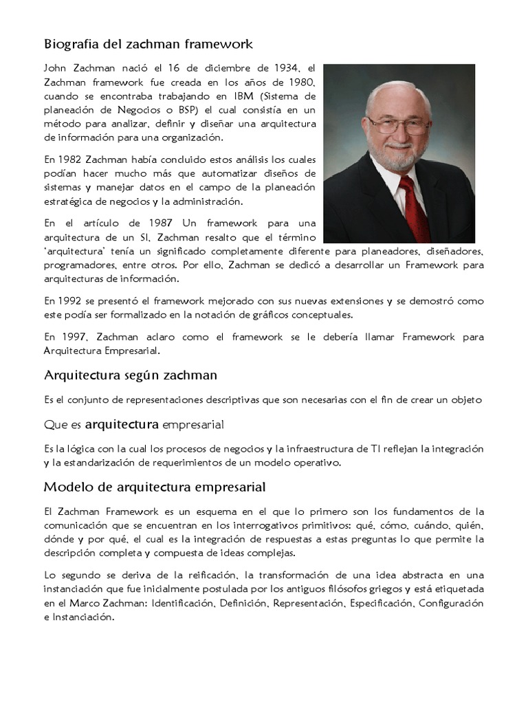 Biografia Del Zachman Framework | PDF | Marco de software | Matriz ...