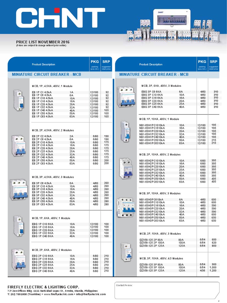 Price List November 2016: Miniature Circuit Breaker - MCB Miniature ...