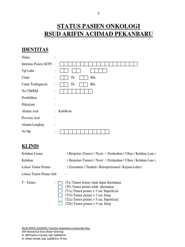 Status Pasien Onkologi RSUD Arifin Achmad | PDF