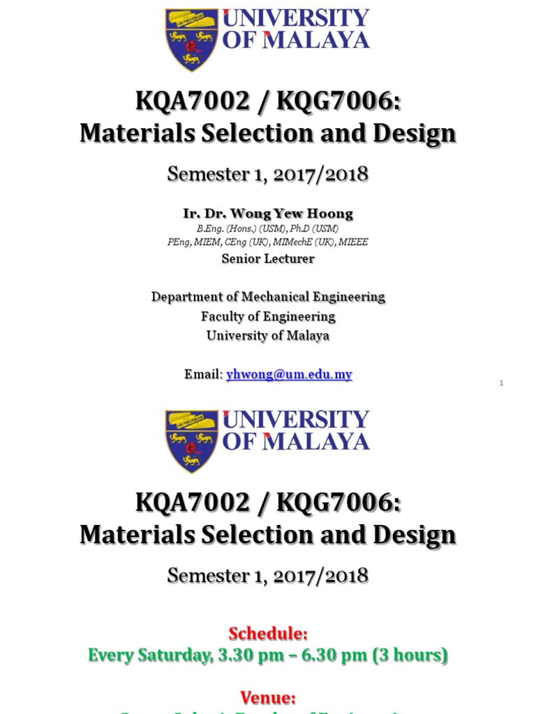 L1a - Course Information KQA7002 - KQG7006 - 2017 | PDF | Science ...