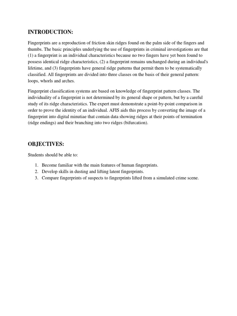 Fingerprint Identification: A Reliable Forensic Science Technique | PDF ...