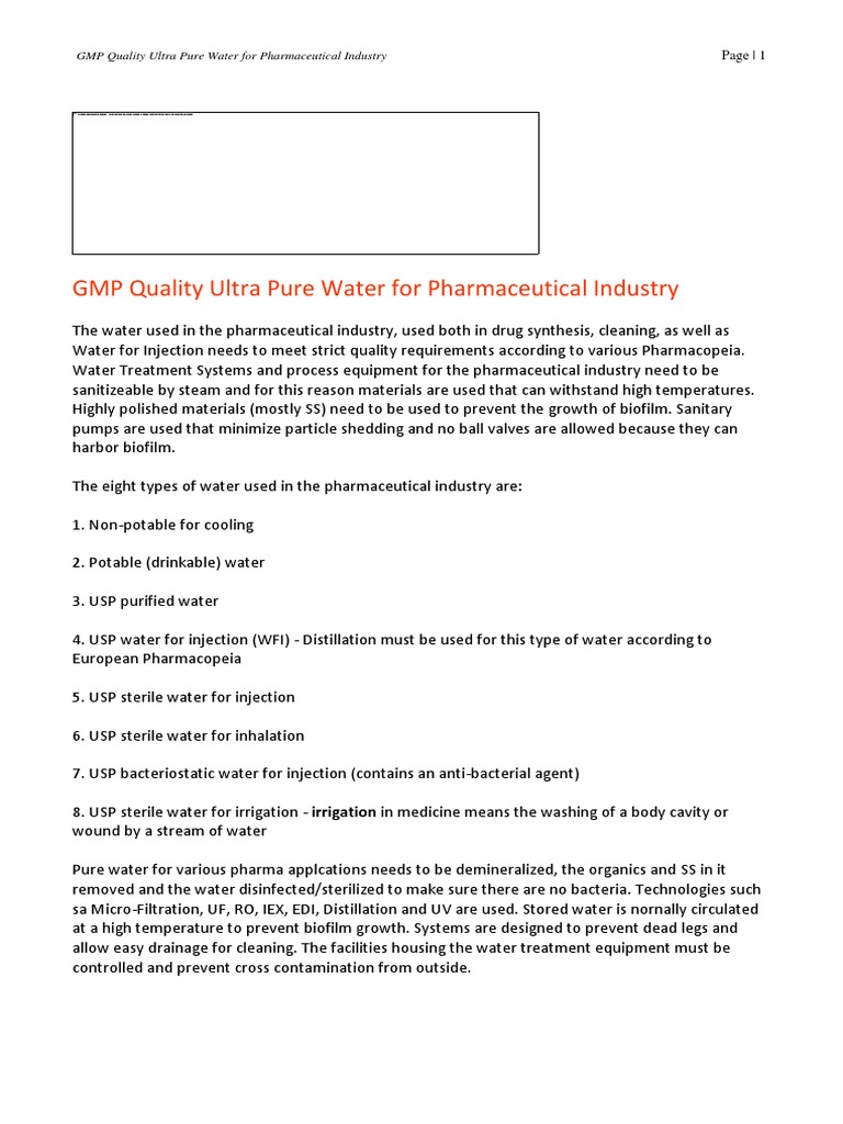 GMP Ultra Pure Water in Pharma Industry | PDF | Purified Water ...