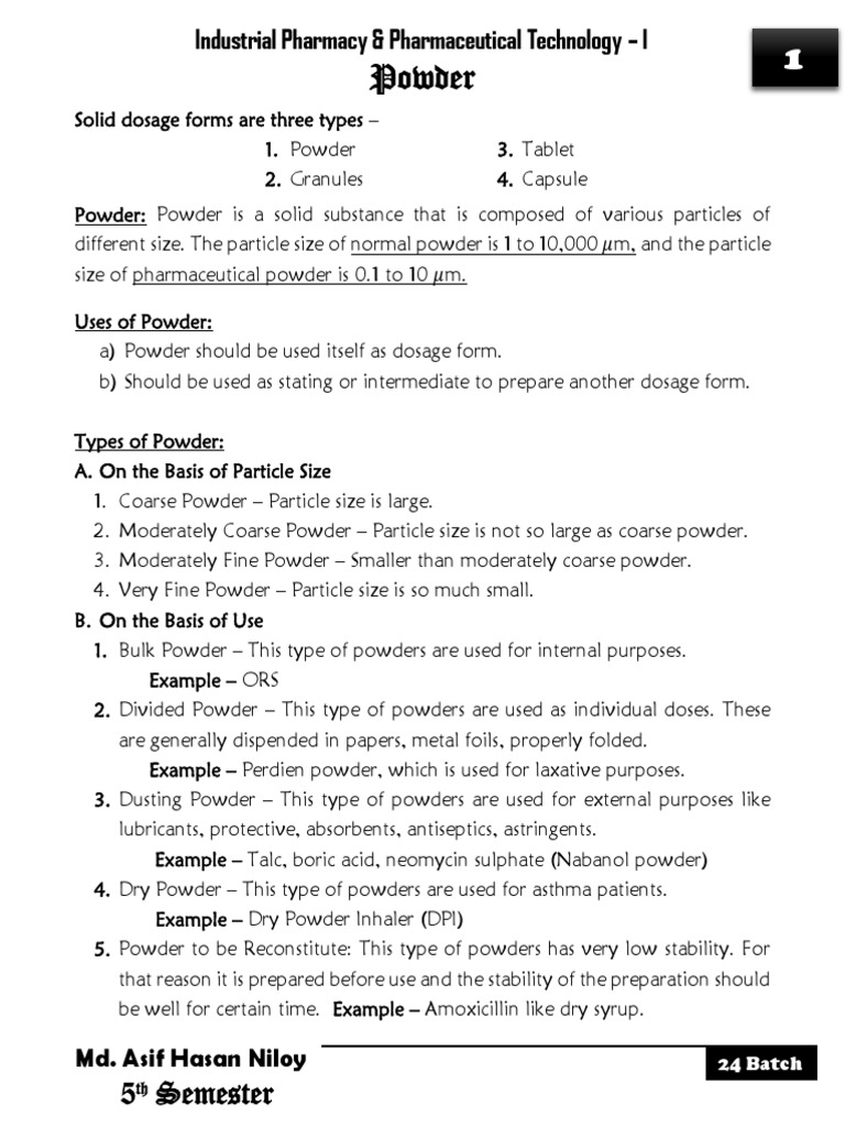 Pharmacy Students' Powder Guide | PDF | Powder (Substance) | Tablet ...