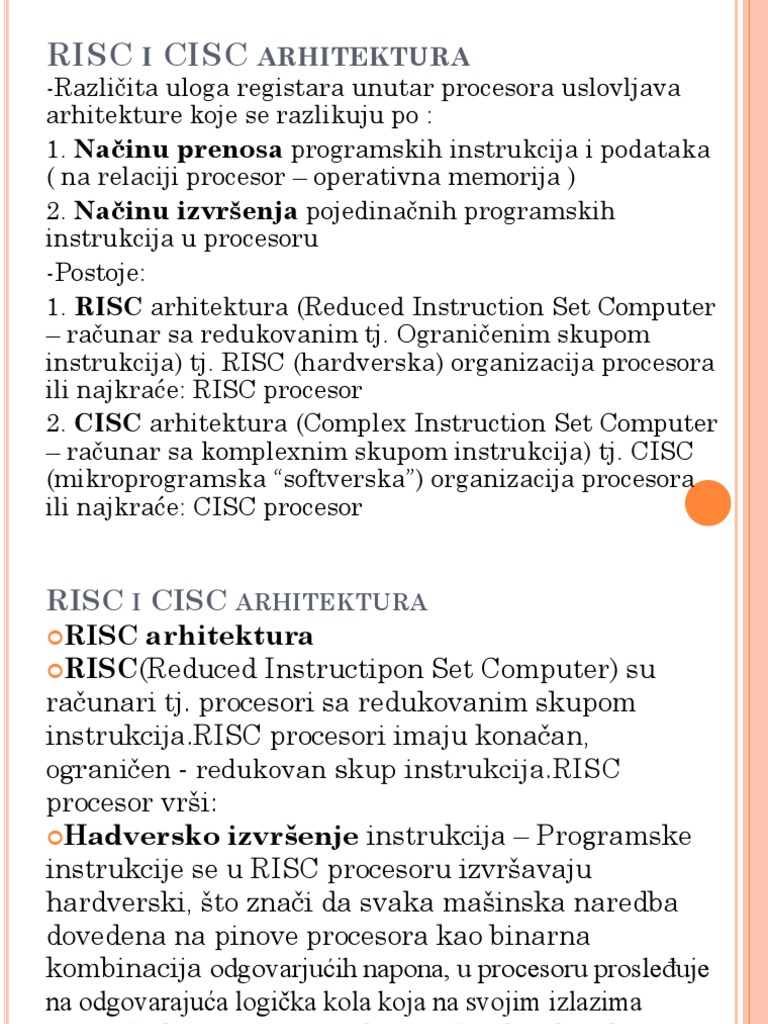 RISC I CISC Arhitektura | PDF