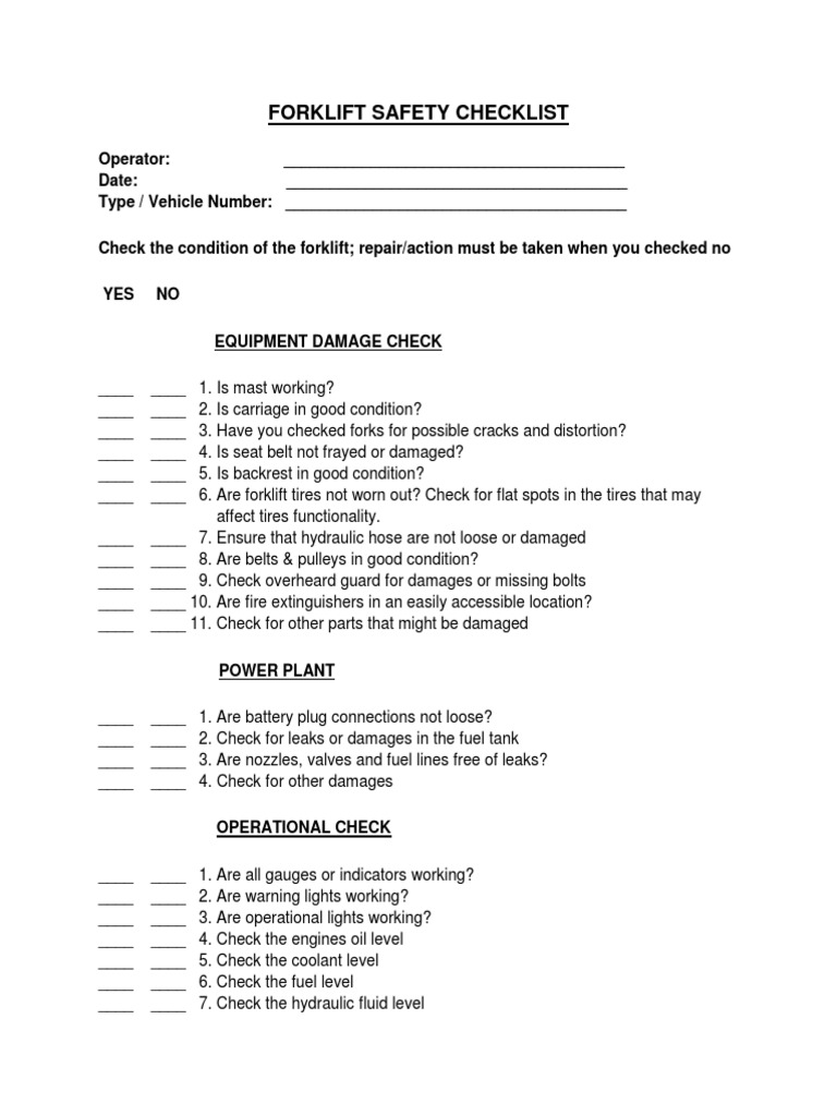 Forklift Safety Checklist PDF | PDF