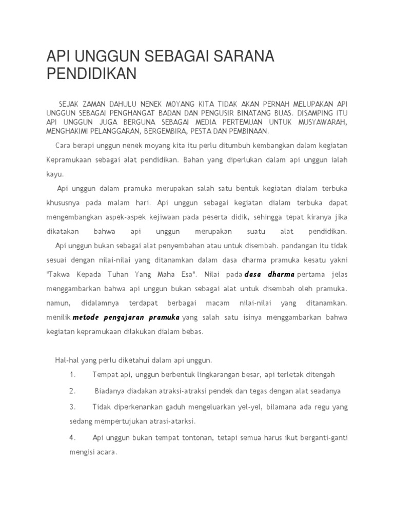 Makna Dan Fungsi API Unggun Pada Kegiatan Pramuka | PDF | Griya & Taman