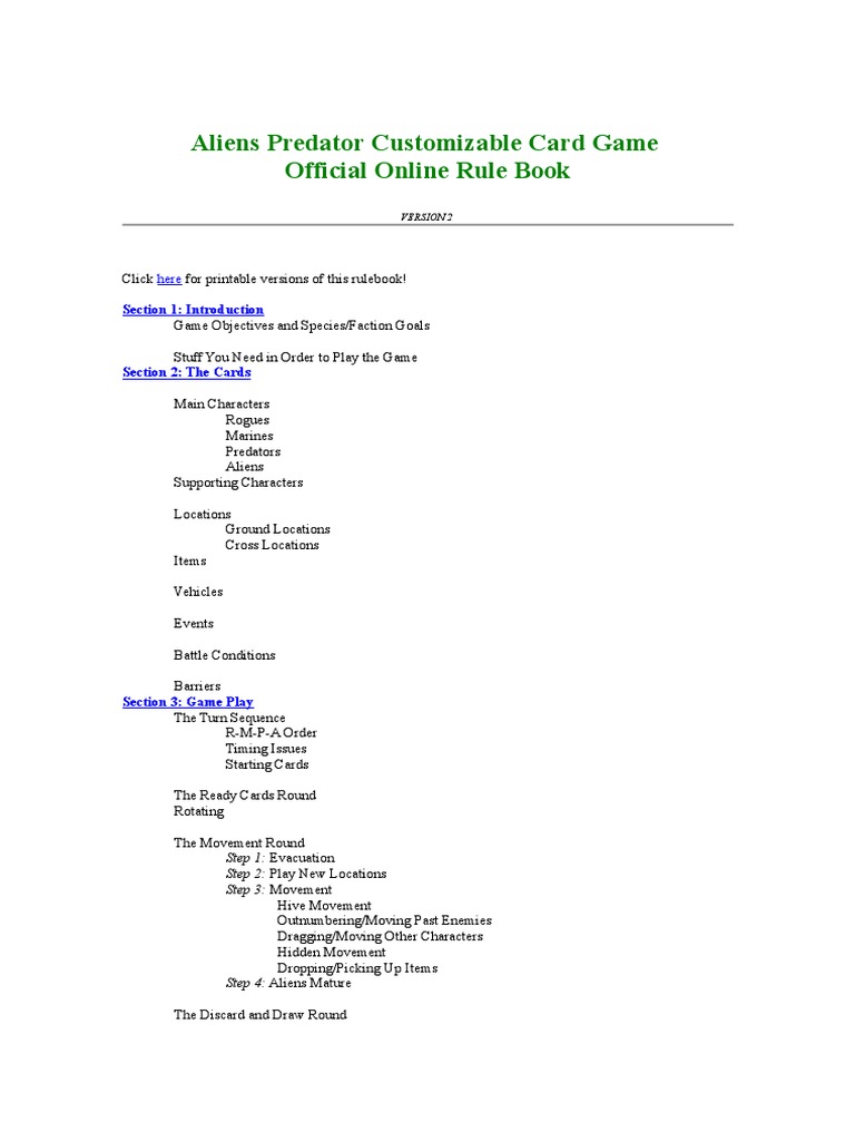 Aliens Predator CCG - Rules | PDF | Ammunition | Armed Conflict