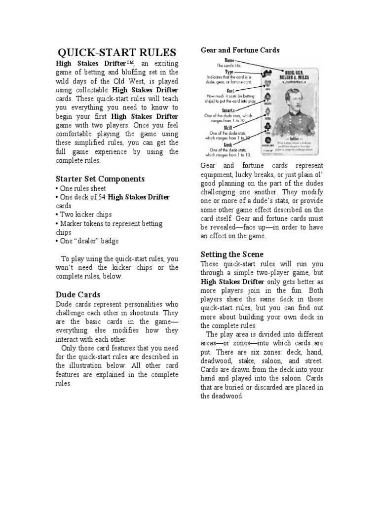 High Stakes Drifter - Rules Insert - Large Type | Download Free PDF | Betting In Poker | Gaming