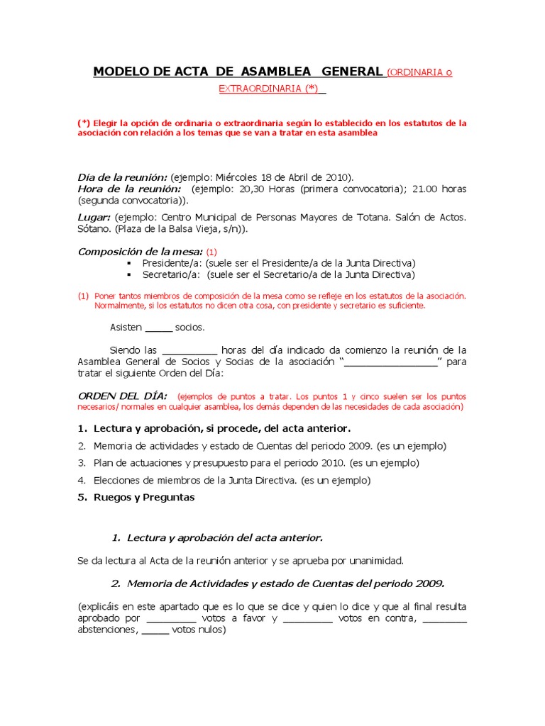 Modelo de Acta de Asamblea | PDF | Presupuesto | Gobierno