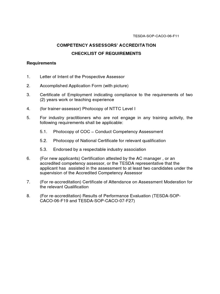 Regular Accreditation of Competency Assessors - Forms With ID ...