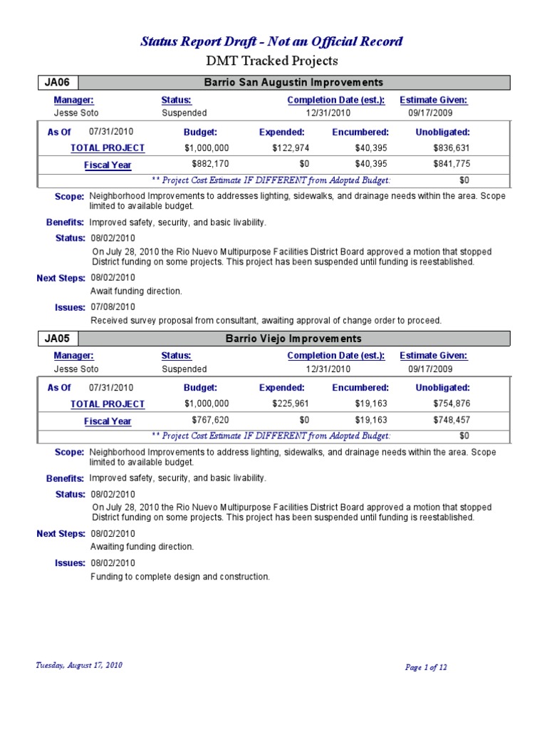 Monthly Status Report | PDF | Tucson | Transport