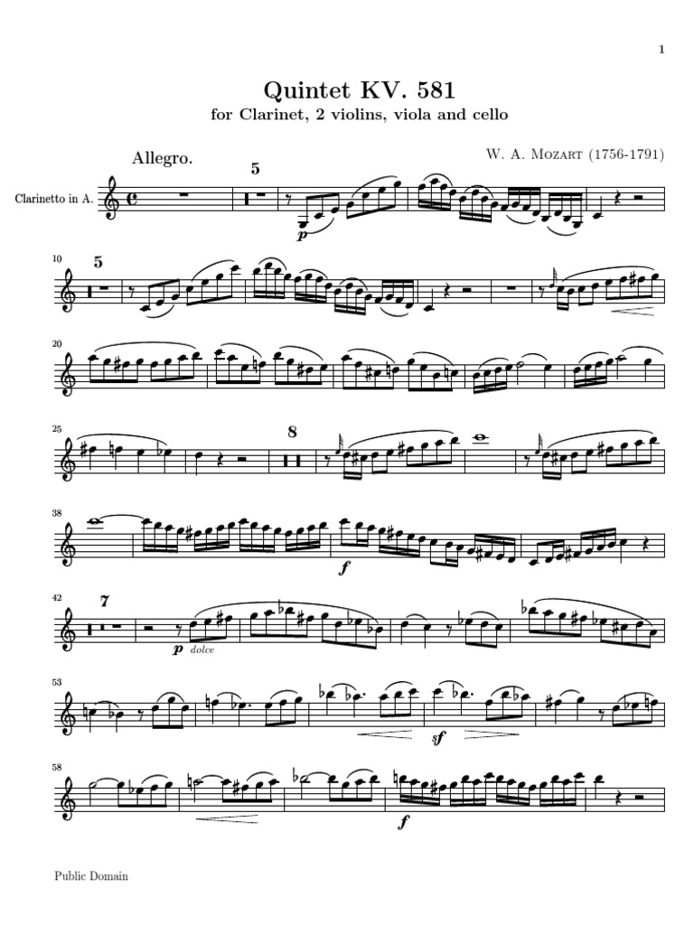 Mozart Clarinet Quintet K581-Clarinet PDF | PDF