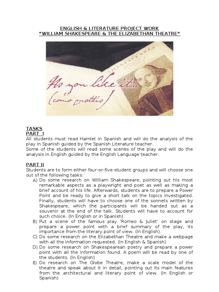 Shakespeare & The Elizabethan Theatre Project Work | PDF