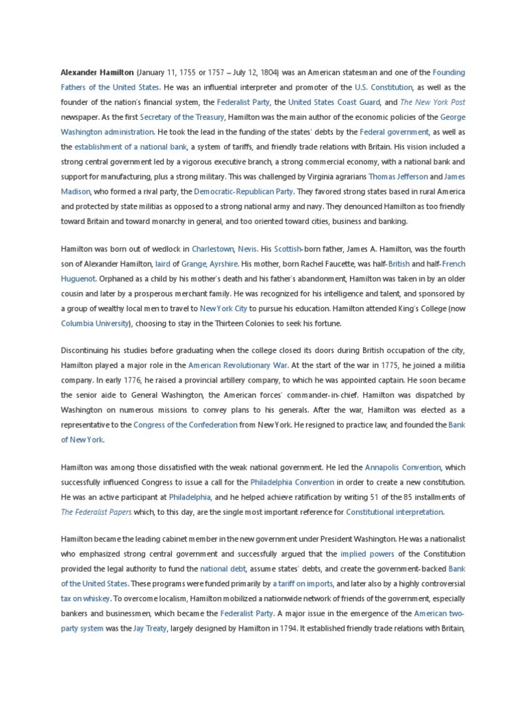 Alexander Hamilton | PDF | Alexander Hamilton | Federalist Party