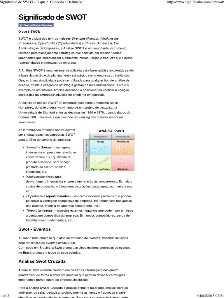 Significado de SWOT - O Que É, Conceito e Definição | PDF | Análise ...