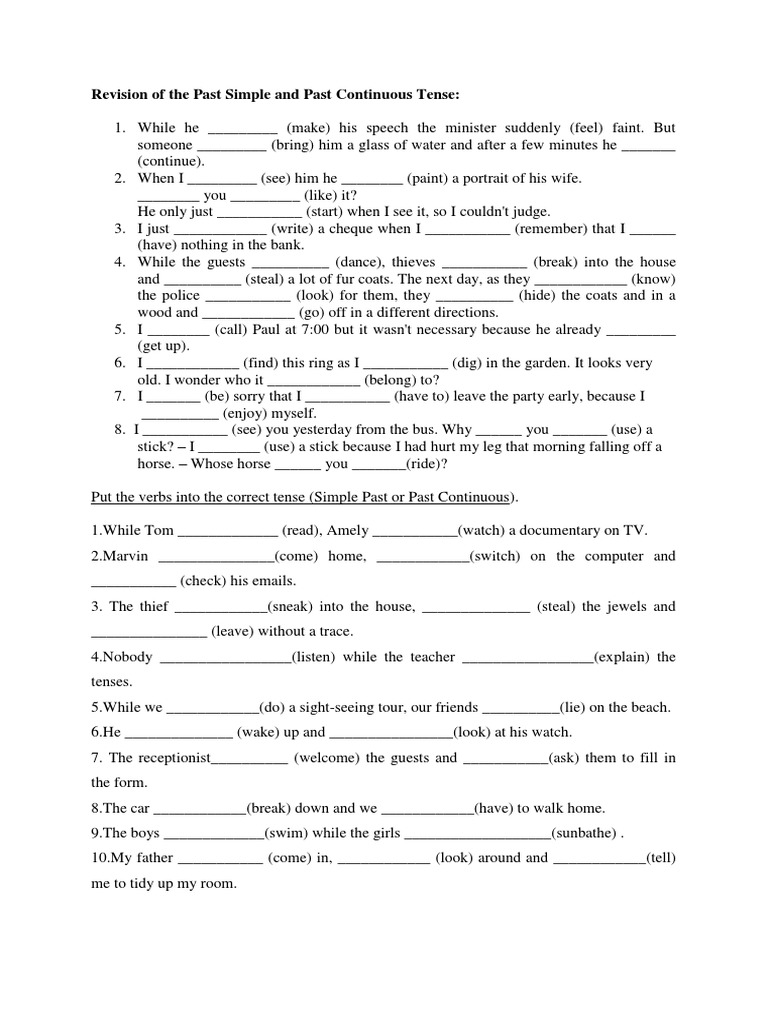Revision of The Past Simple and Past Continuous Tense | PDF