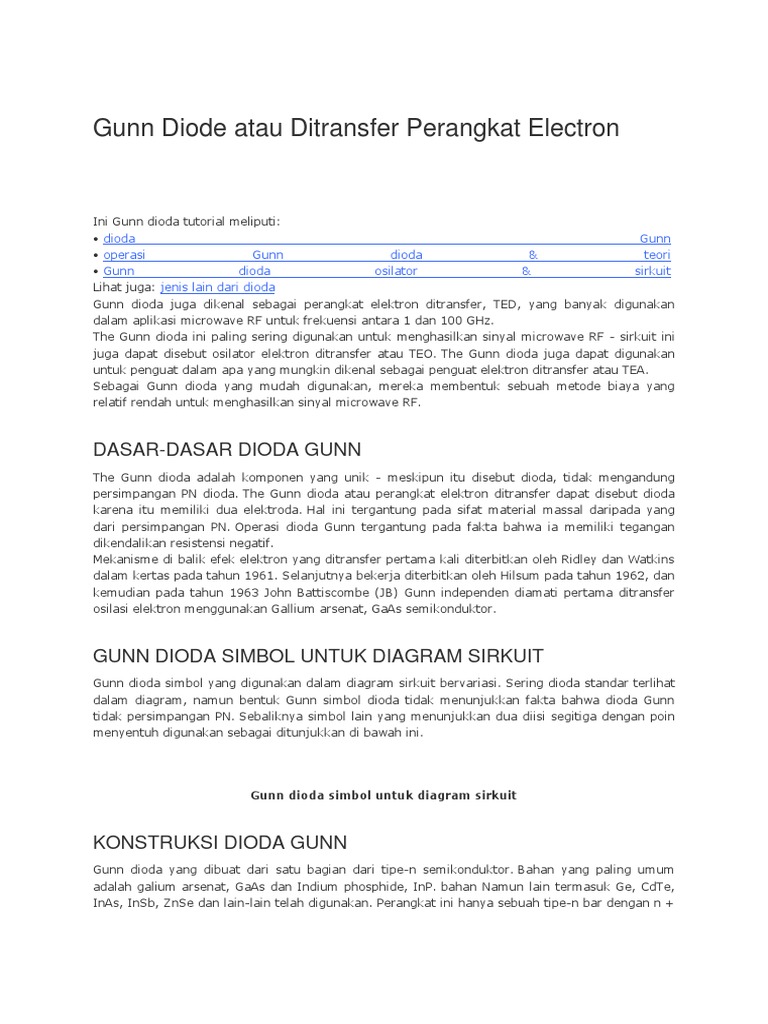 Dasar-Dasar Dioda Gunn dan Operasinya | PDF
