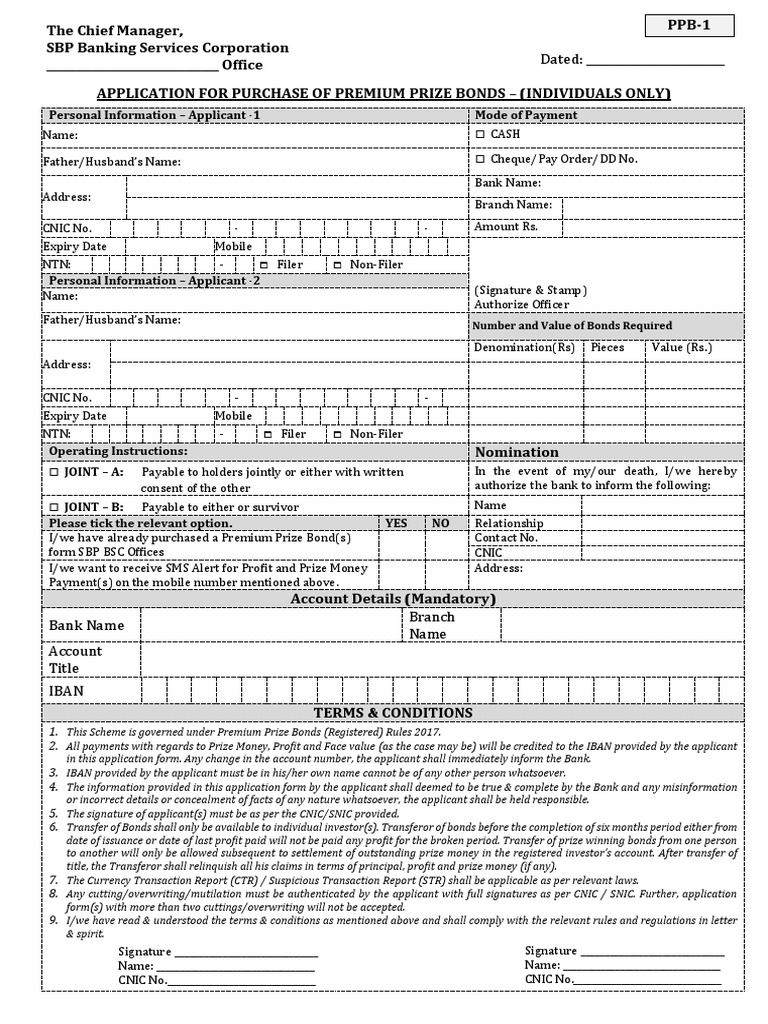Premium Prize Bond Purchase Application | PDF | Bonds (Finance) | Payments