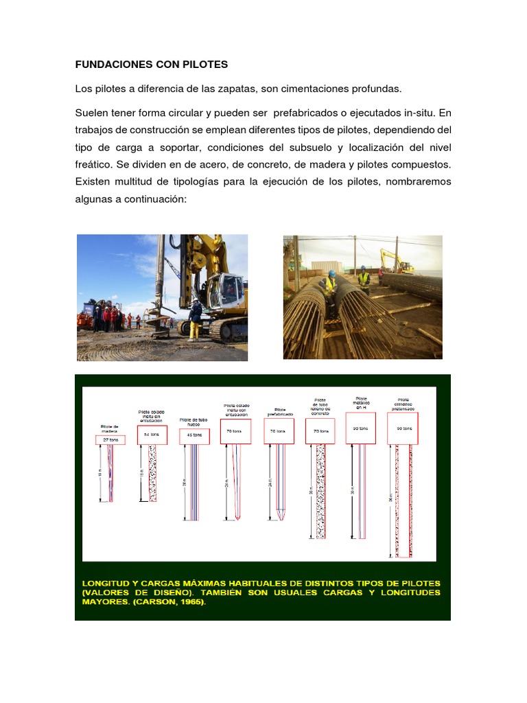 Pilotes: Tipos y Técnicas de Cimentación | PDF | Fundación (Ingeniería ...