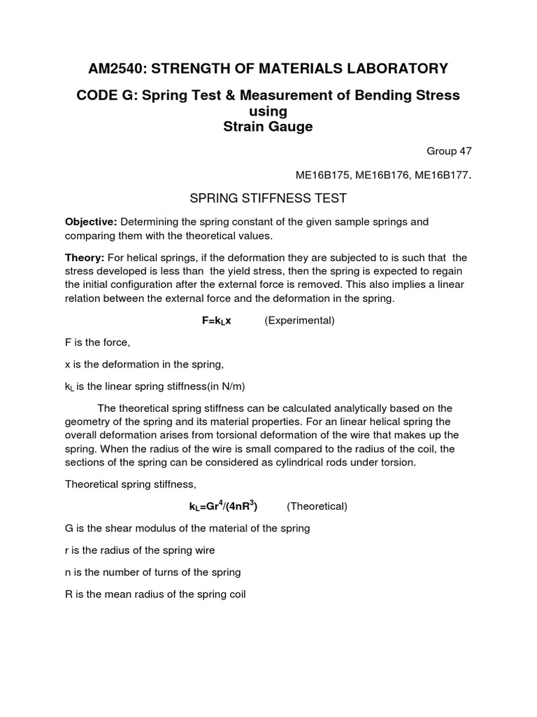 Am2540: Strength of Materials Laboratory CODE G: Spring Test ...