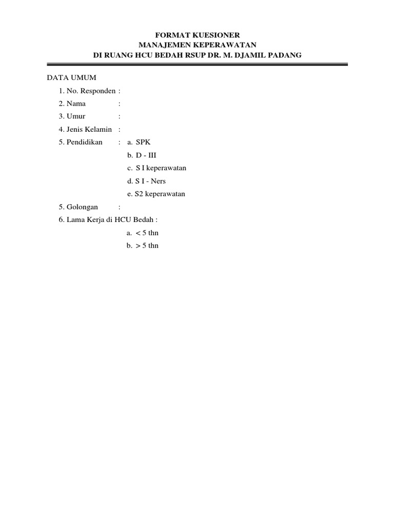 Format Kuesioner | PDF