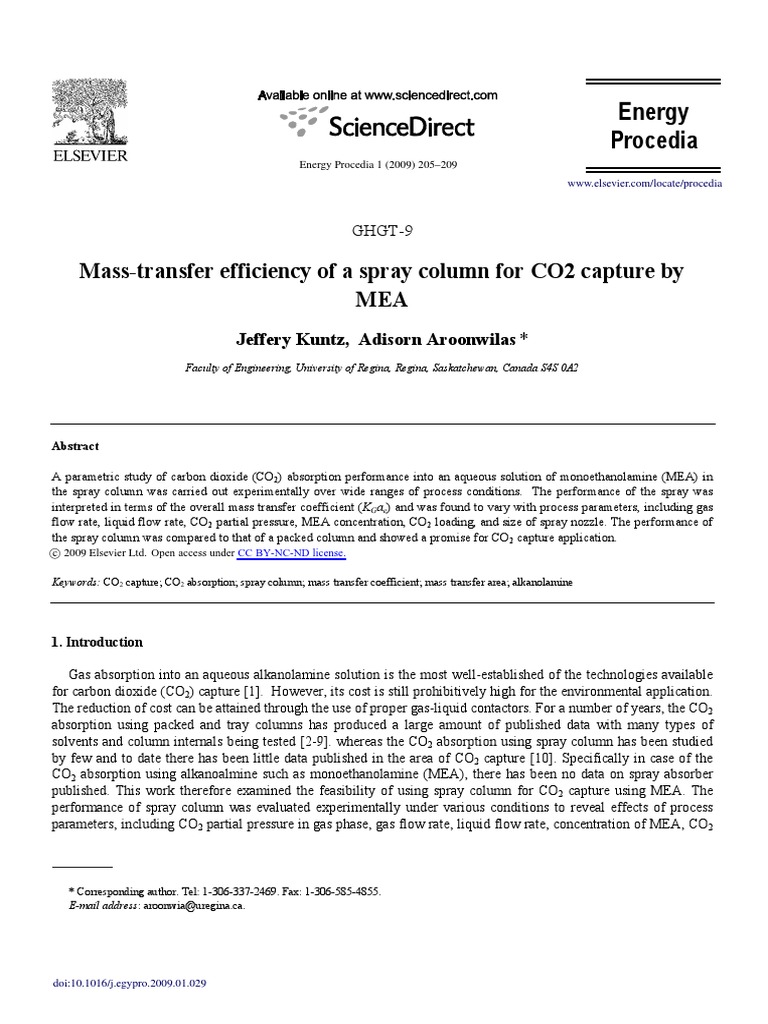 Energy Procedia: Mass-Transfer Efficiency of A Spray Column For CO2 ...