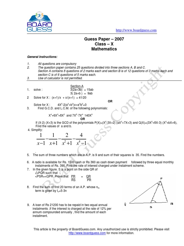Mathematics X 2007 (40 Guess Paper Collection) | PDF | Circle ...