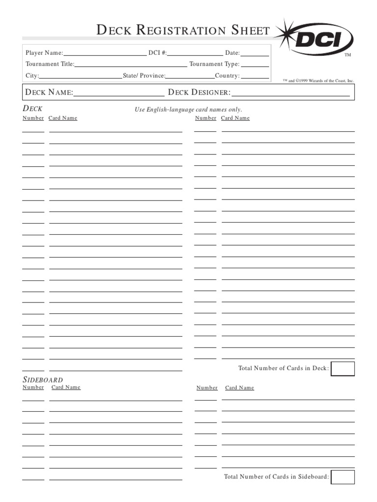 Deck Registration Sheet | PDF