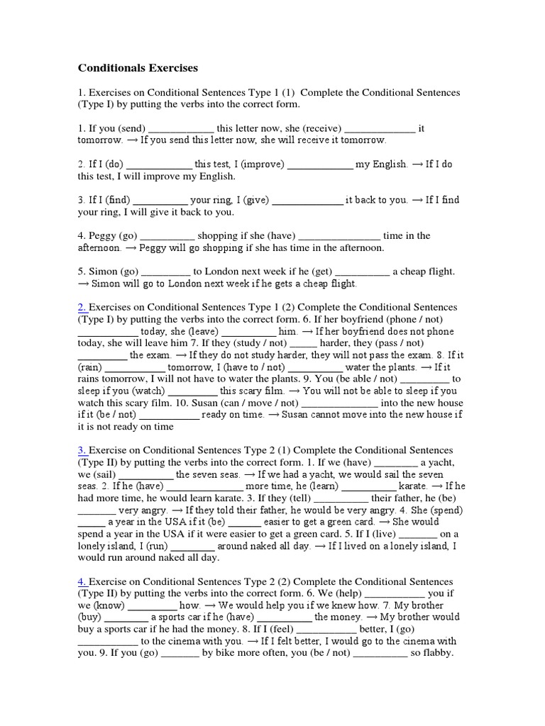 Conditionals Exercises | Download Free PDF | Syntax | Grammar