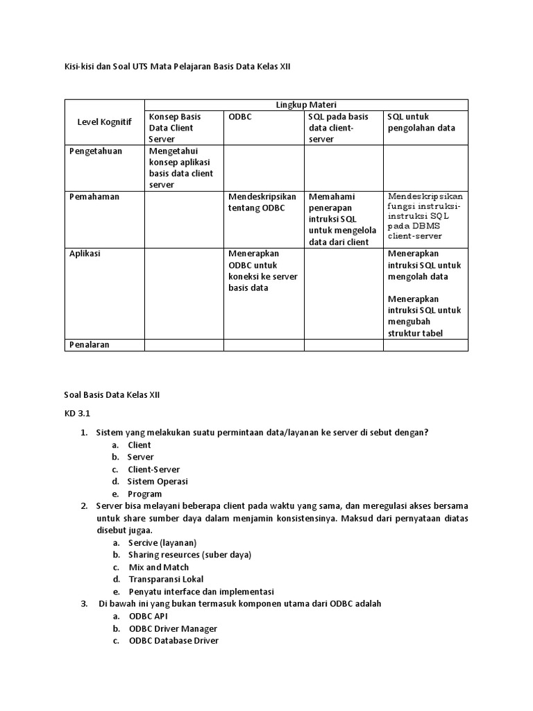 Soal UTS Basis Data Kelas XII | PDF