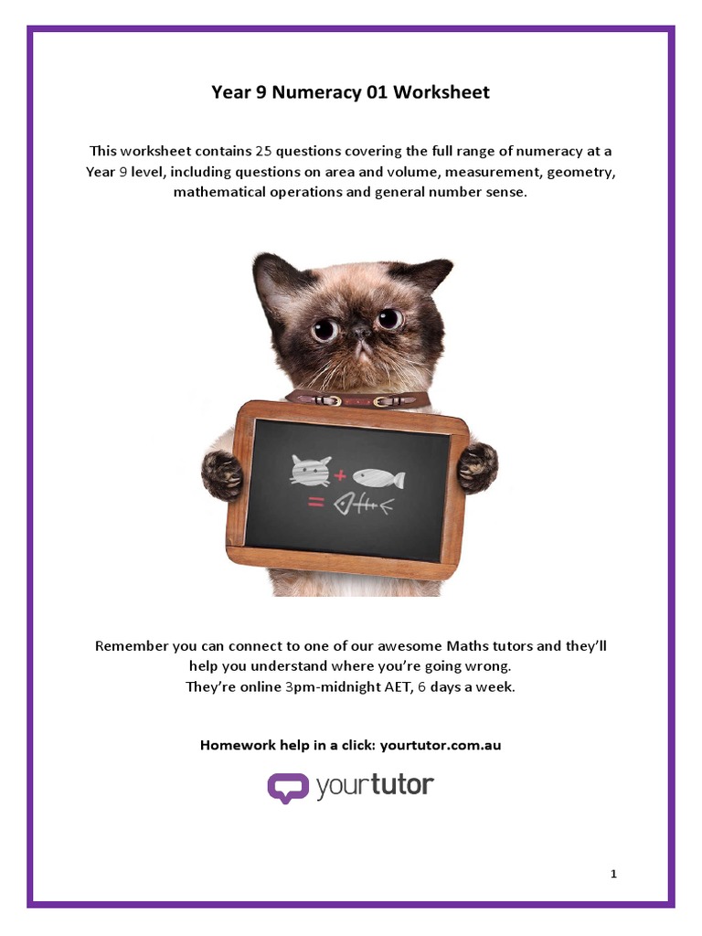 Year 9 Numeracy 01 Worksheet | PDF | Fraction (Mathematics ...