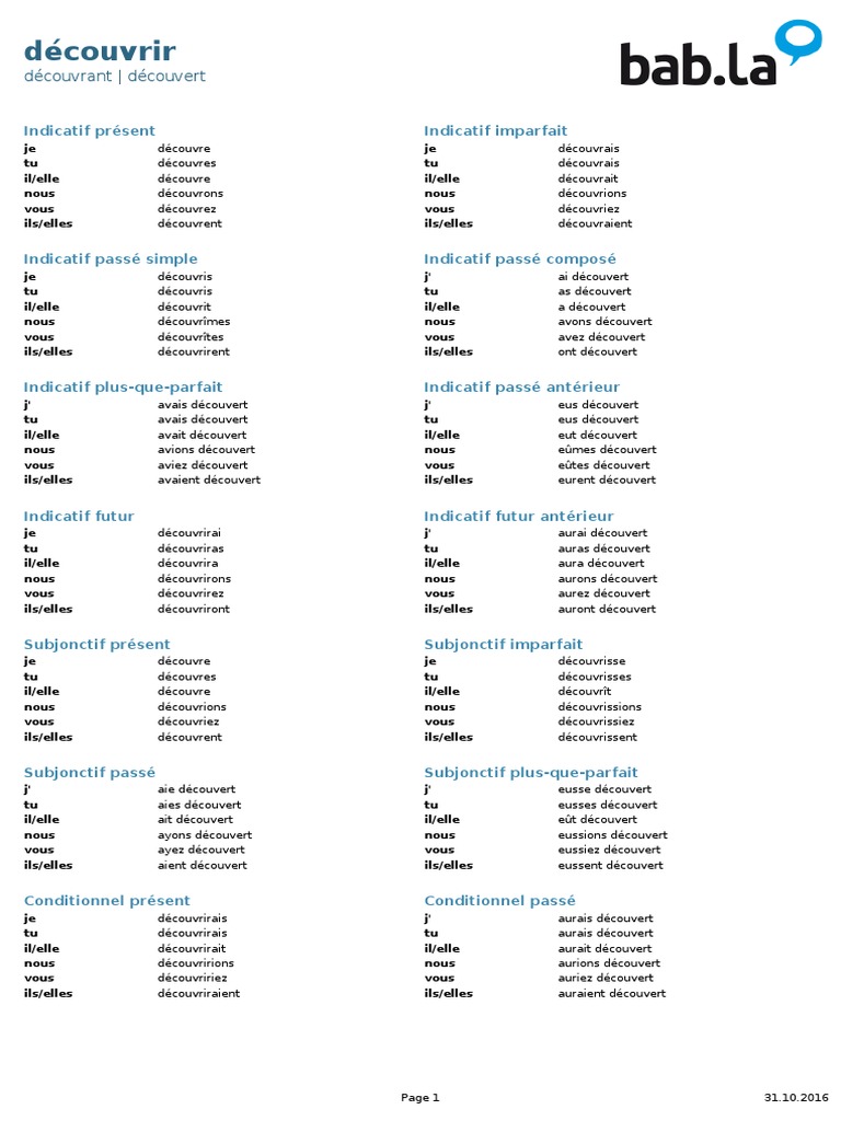 Conjugaison du Verbe "Découvrir" | PDF | Linguistique | Langues en Europe