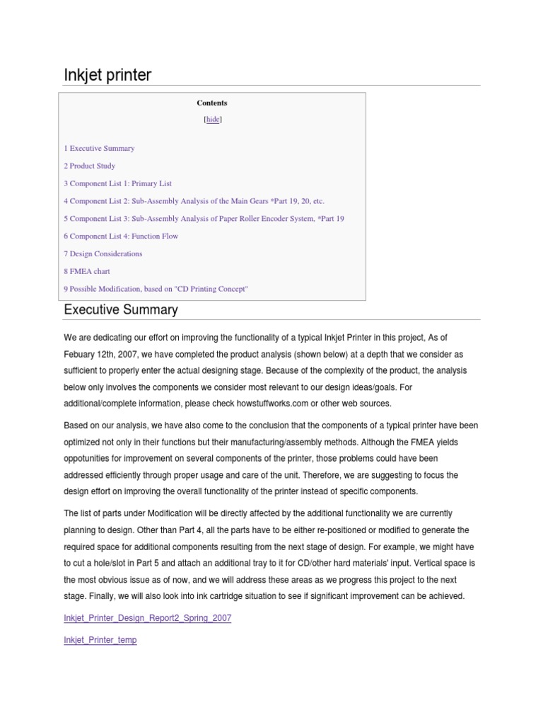 Inkjet Printer: Executive Summary | PDF | Printer (Computing) | Printing
