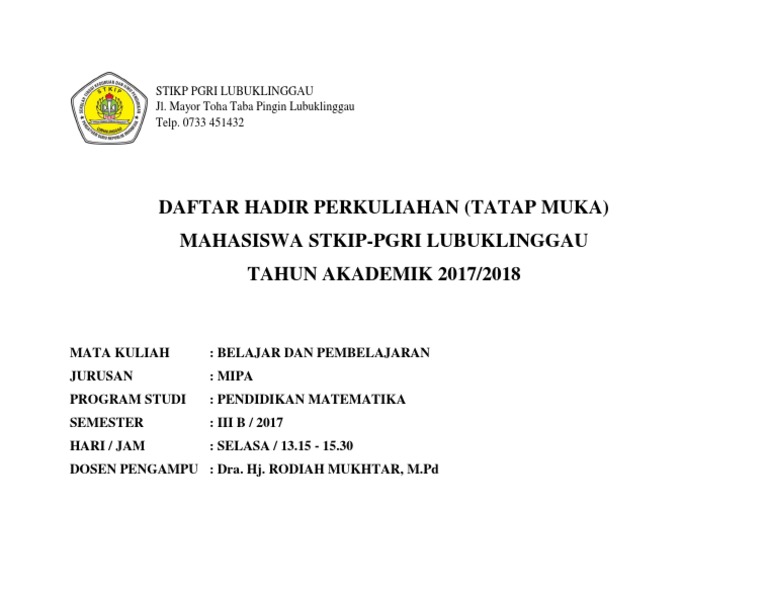 Contoh Halaman Depan Untuk Laporan Absensi | PDF