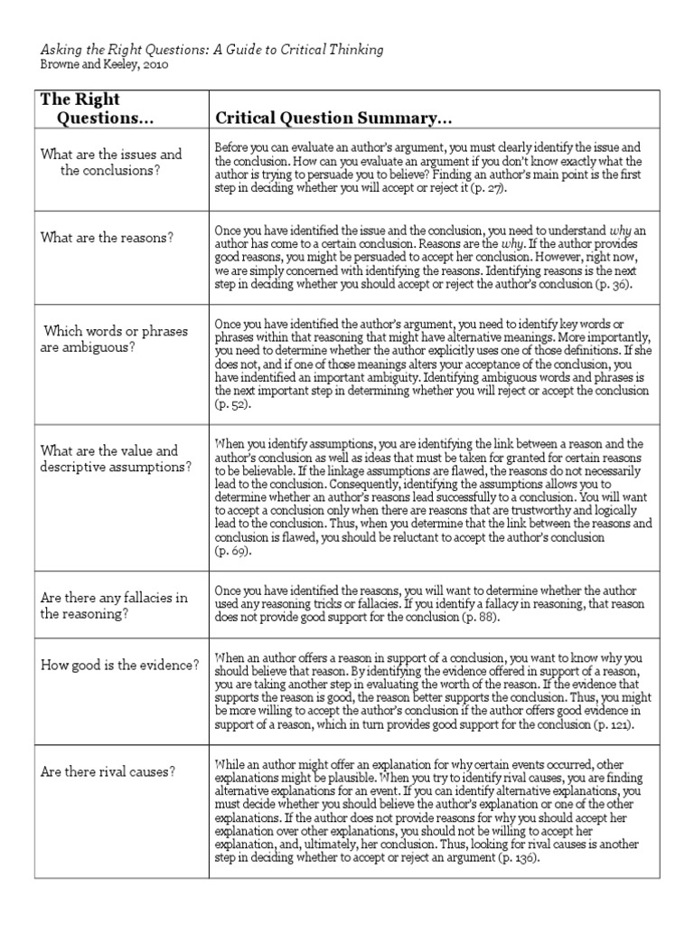 Critical Thinking Question Guide | PDF | Fallacy | Argument