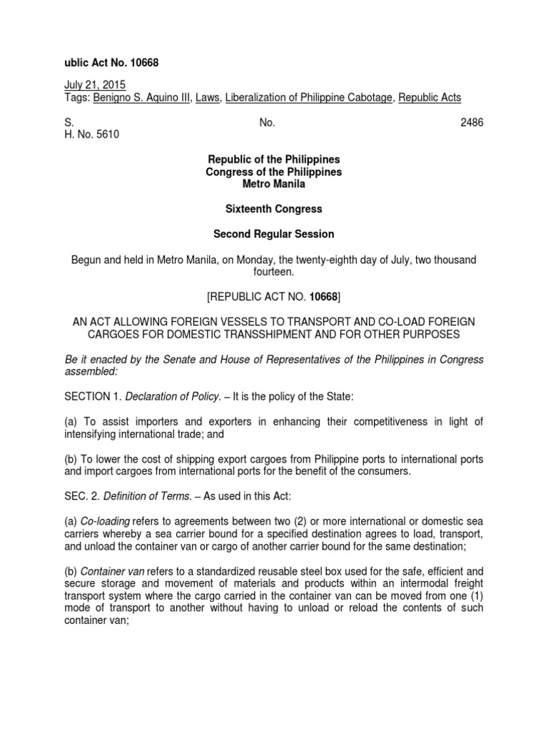 Cabotage Law | PDF | Cargo | Containerization