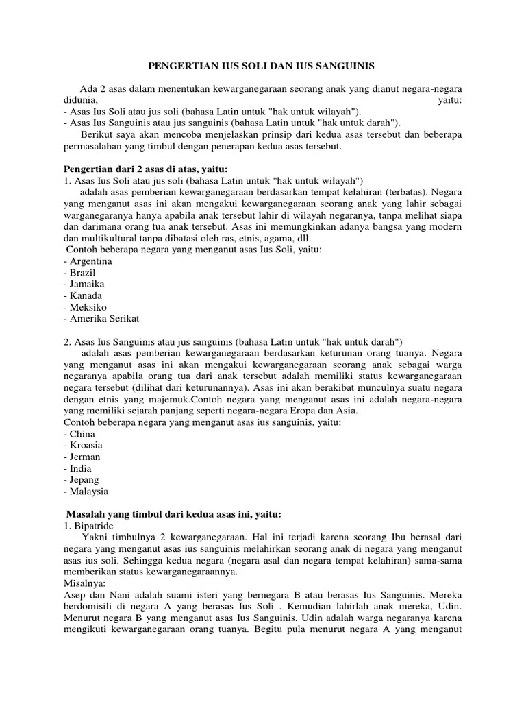 Pengertian Ius Soli Dan Ius Sanguinis | PDF