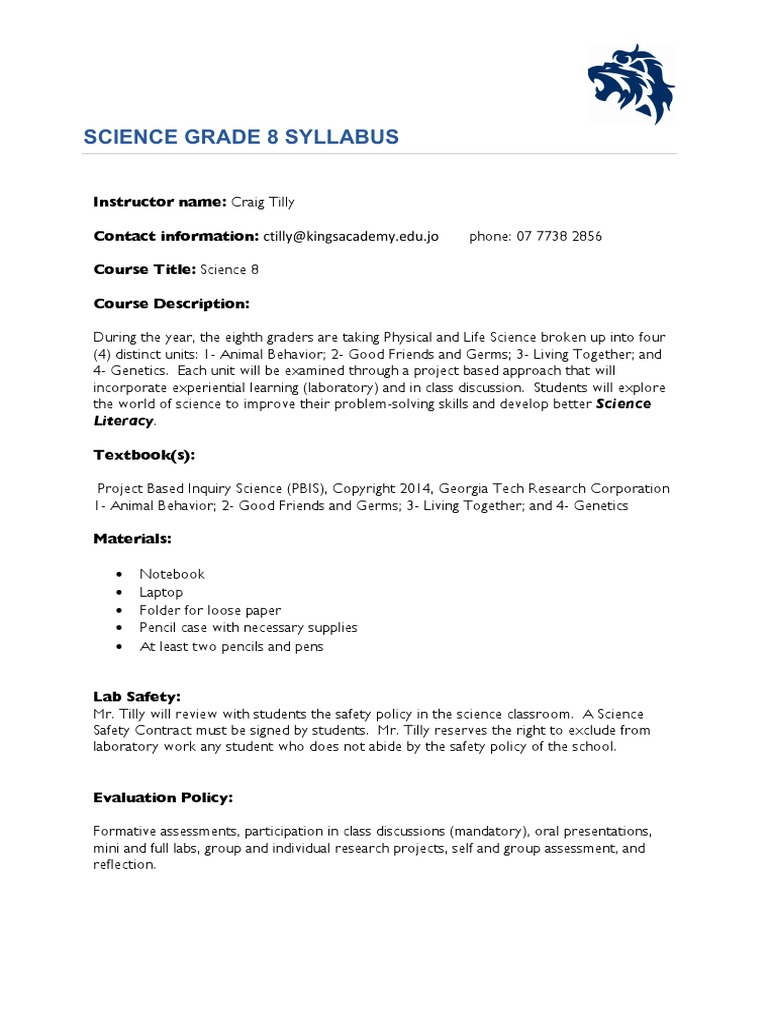 Grade 8 Science Syllabus | PDF | Laboratories | Syllabus