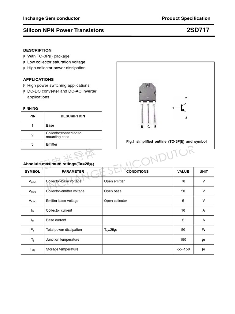 2SD 717 - Isc | PDF | Bipolar Junction Transistor | Transistor