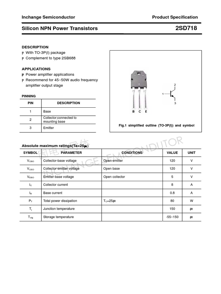 2SD 718 - Isc | PDF | Bipolar Junction Transistor | Transistor