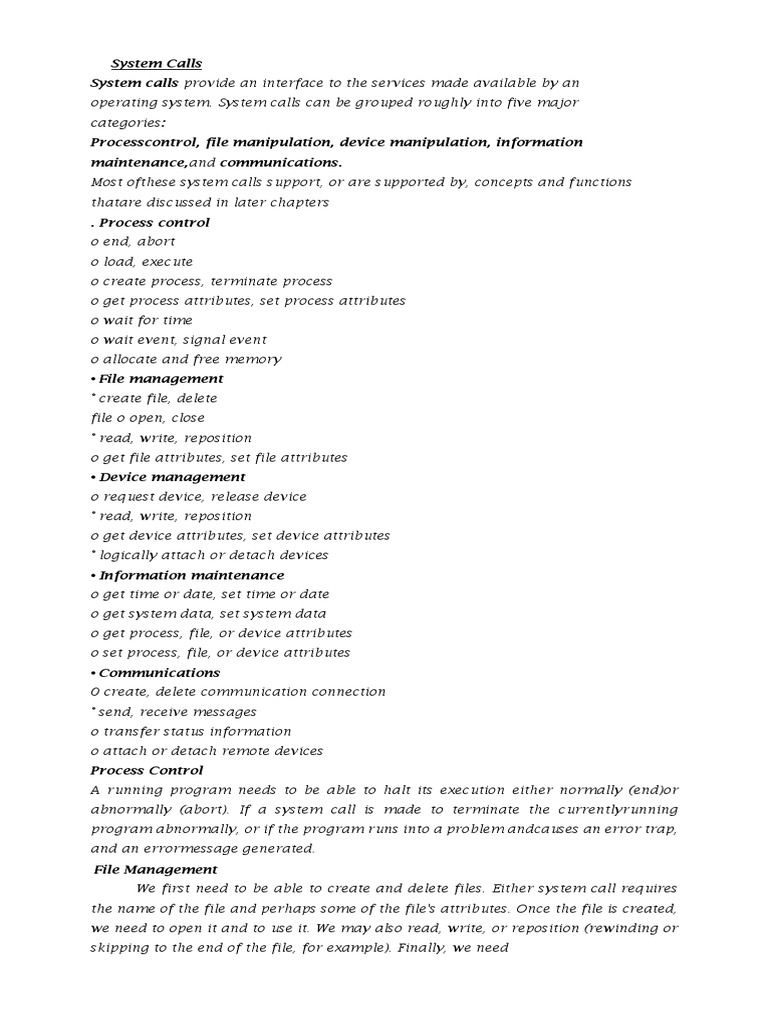 Define A System Call and Types of System Calls | PDF | Computer File | Operating System