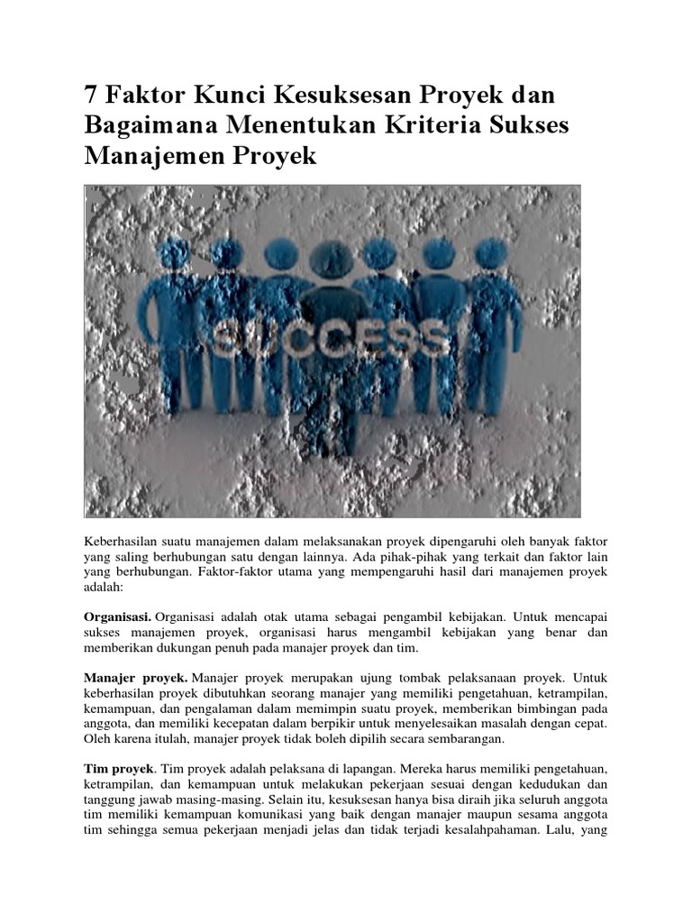 7 Faktor Kunci Kesuksesan Proyek Dan Bagaimana Menentukan Kriteria ...