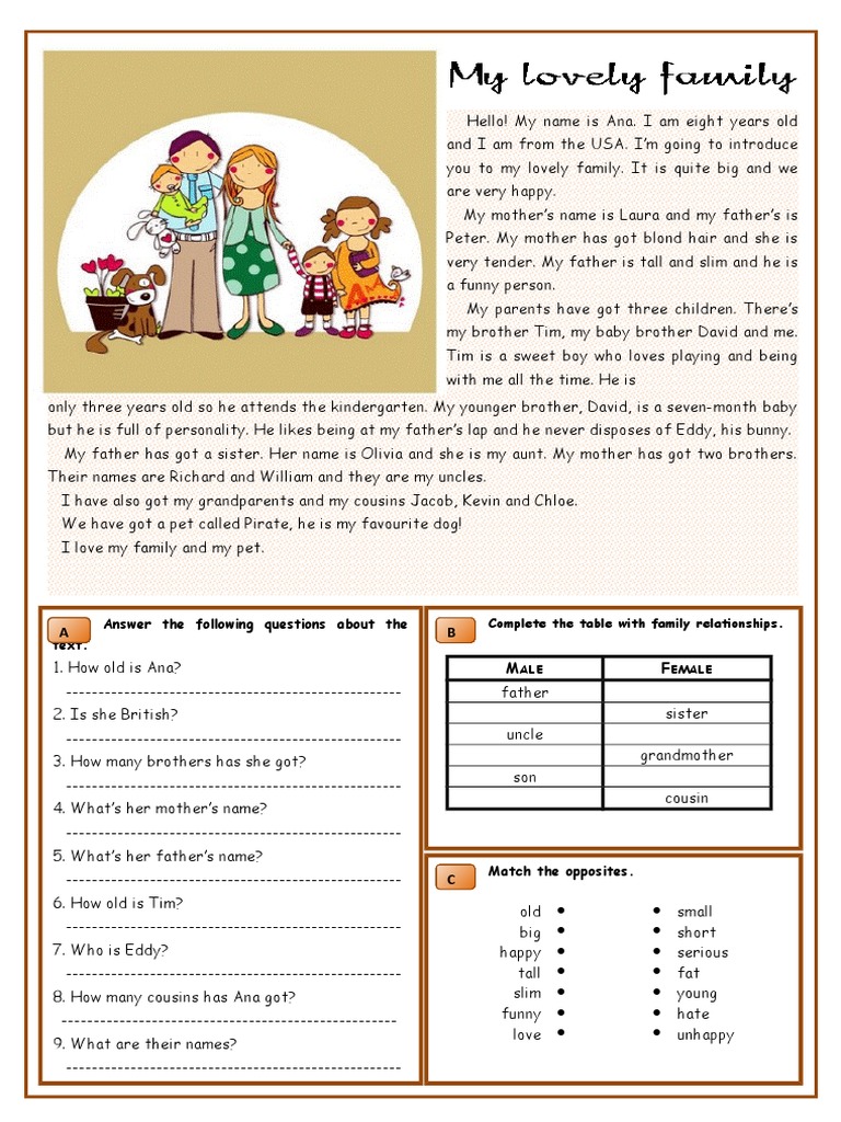 My Family: A Reading Comprehension | PDF